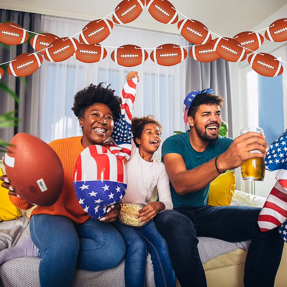 6 Pieces Football Banner Party Decorations Sports Paper Bunting Game Day Birthday Garland Football Theme Hanging Banners Assembled for Home Wall Decor School Party Favor Supplies Photo Props Backdrop