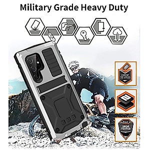 Simicoo Samsung S23 Ultra Metal Case with Screen Protector Camera Cover Military Rugged Heavy Duty S23 Ultra Case Metal Kickstand Full Body Tough Dustproof Shockproof for Samsung S23 Ultra (Sliver)