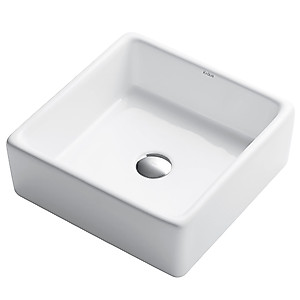 Kraus KCV-120 Square Ceramic Bathroom Sink, White, 15 Inch