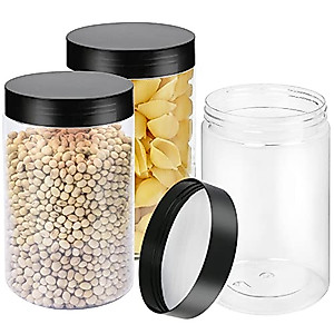 LotFancy Plastic Jars with Lids, 27 Oz Pack of 3 Clear Containers, Refillable Short-term Food Storage Containers, Sealed and Leakproof Design