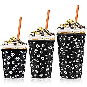 3 Pack Reusable Iced Coffee Sleeves, Jahomieo Insulator Sleeve for Cold Beverages, Neoprene Drink Sleeve Cup Holder for Starbucks Coffee, McDonalds, Dunkin Coffee，More