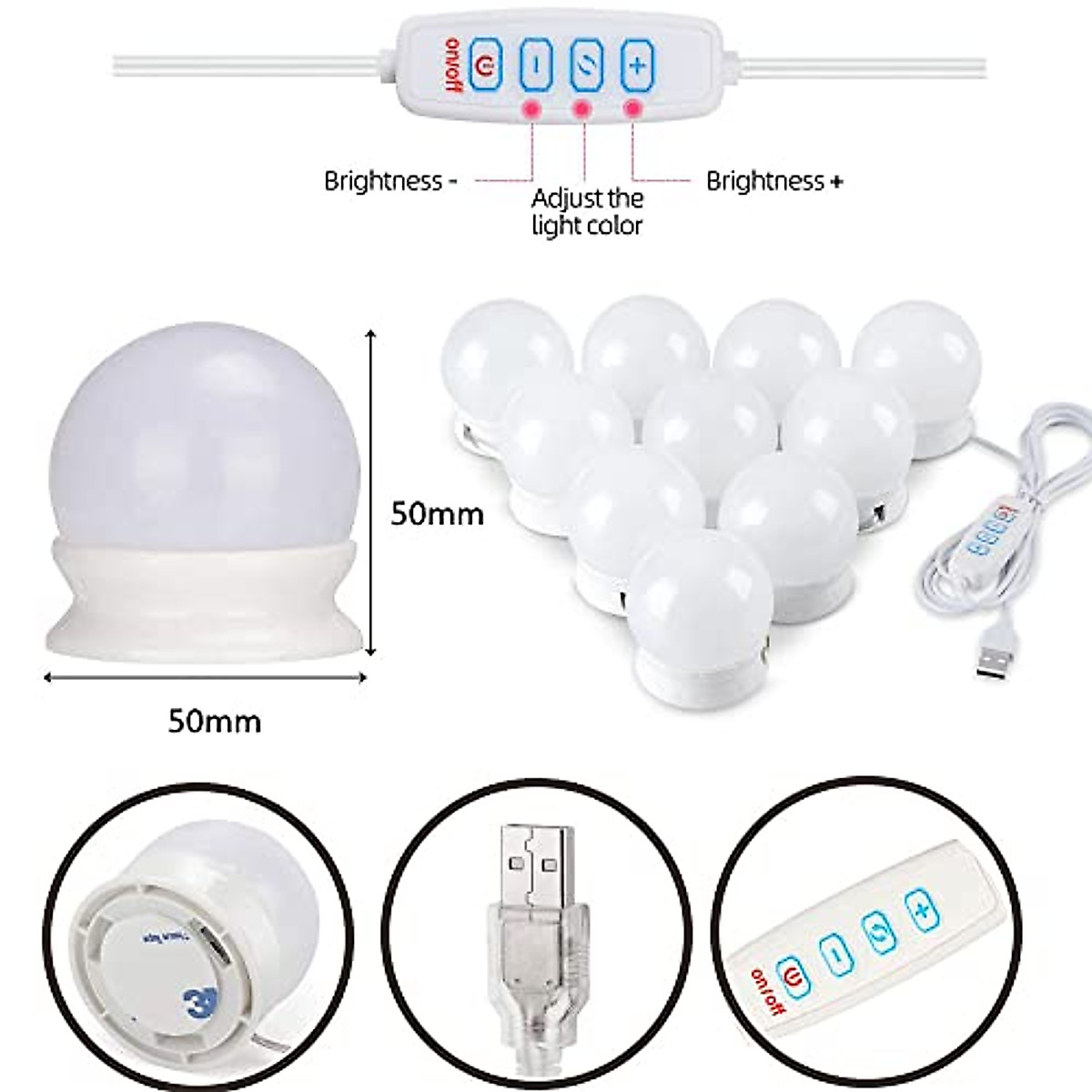 JBLCC Makeup Vanity Table with Lighted Mirror,Large Vanity Desk Set with Shelves, Dresser Desk and Cushioned Stool Set White (3076)