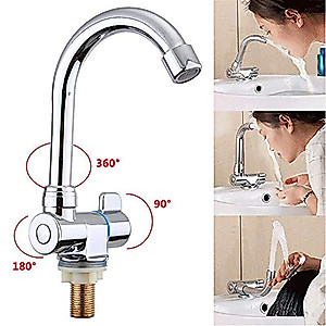 Folding Faucet, 360 Degree Rotation RV Caravan Camper Faucet, Durable Marine Camping Single Handle Faucet Cold Water Tap for Kitchen, Caravan, Yacht, Bathroom(Silver)