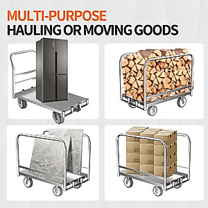 Steel Panel Truck, Heavy Duty Drywall Cart Lumber Cart Platform Truck Flat Cart, 2000lbs, 6" Swivel Brake Casters, with 1Front and 2 Side Handrails (36" x 24")