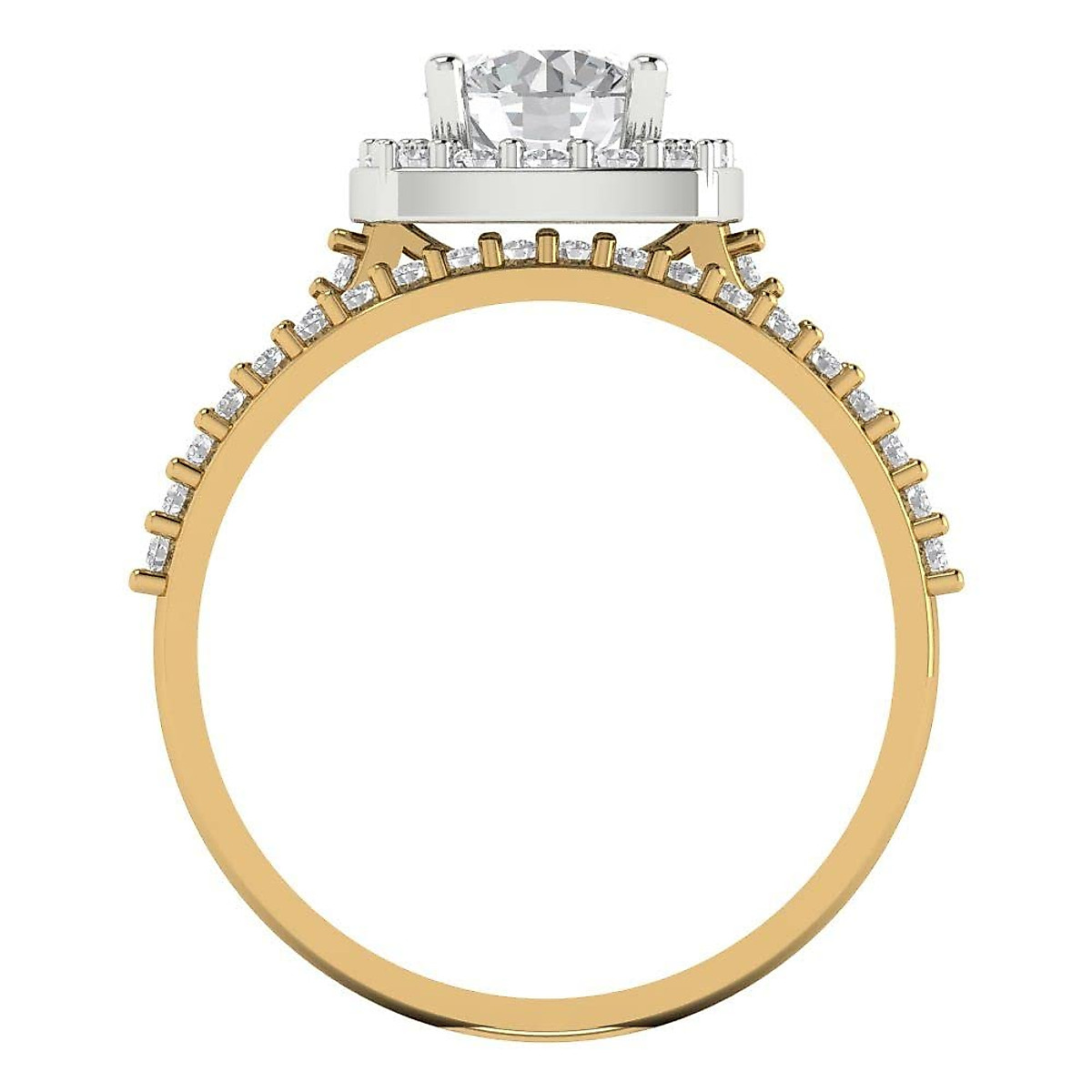 Clara Pucci 1.58 Carat Round Cut Clear Simulated Diamond 14k 2 tone Gold Halo Solitaire WAccents Wedding Engagement Bridal Ring Set Size 7.75