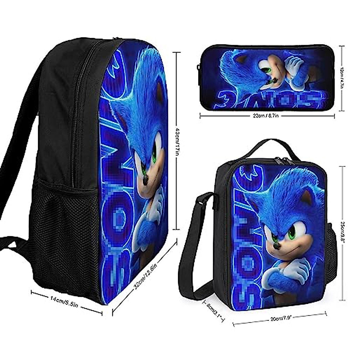 Jpsxnwv 3PCS Game Backpack Set Durable Casual Daypack Bag Cartoon BookBag 17 Inch Backpack with Reusable Lunch Bag Pencil Case for Boys Girls Teens
