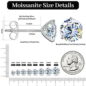 leejory Moissanite Earrings for Men, 0.5ct D Color VVS1 Clarity Round Cut Moissanite Stud Earrings White Gold Vermeil 925 Sterling Silver Stud Earring for Women as gifts