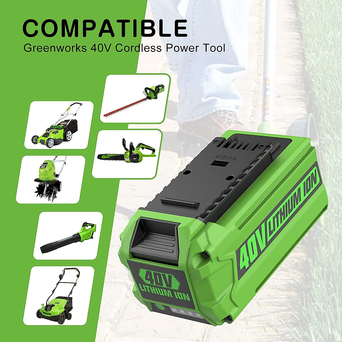 Powilling 6.5Ah 40V 29472 29462 Battery Replacement for Greenworks 40V Battery and Charger 29482 Compatible with Greenworks 40V G-MAX Power Tools 29252 20202 22262 Smart USB 40V Greenworks Battery