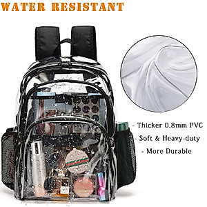 KUI WAN Clear Backpack Heavy Duty,Large Clear Bag PVC Transparent Bag for Stadium,School,Black
