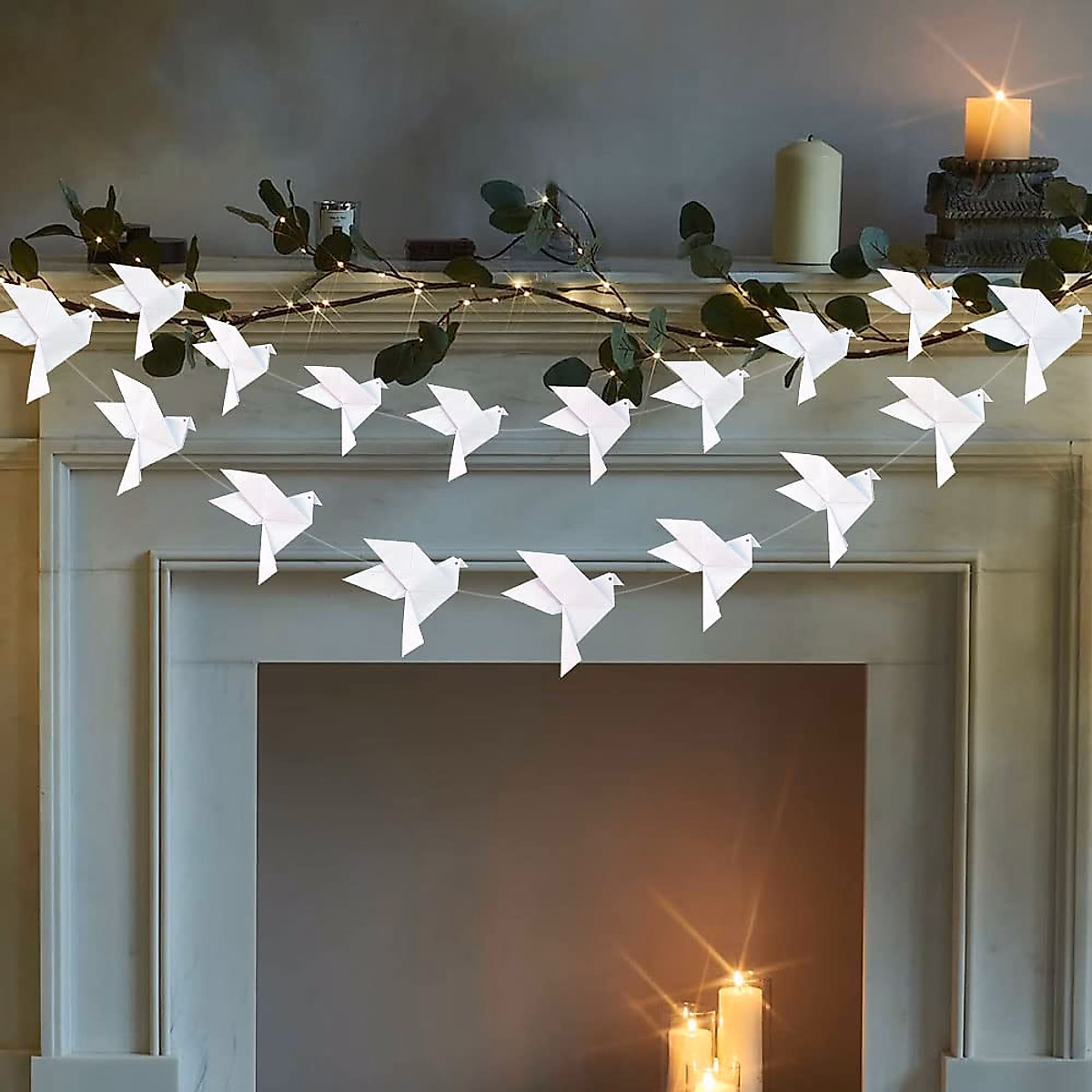 150PCS 10Strings White Origami Paper Doves Garlands for Wedding Party Decorations Bday Bridal Shower Origami Love Birds Banner for Engagement/Valentine's Day/Birthday Party Peace Dove Decor