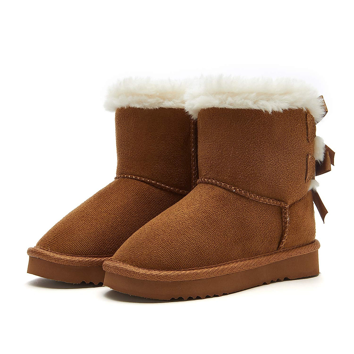 Weestep Girls Toddler Little Kid Warm Fur Winter Ankle Flat Snow Boot(1 Little Kid, Bow Brown)