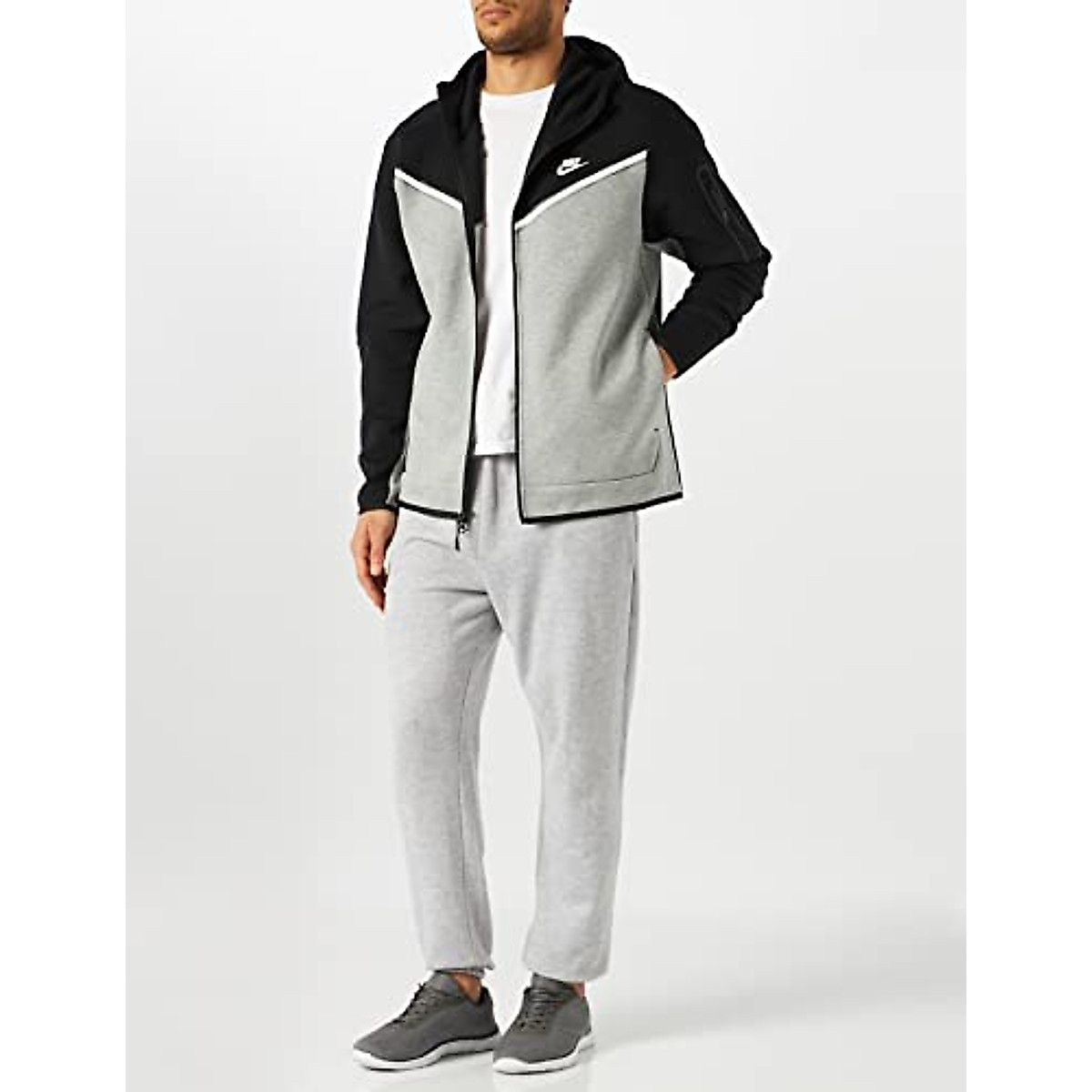 Nike Men's Sportswear Fleece Full-Zip Hoodie CU4489 010, Black/Dark Grey Heather/White, XX-Large