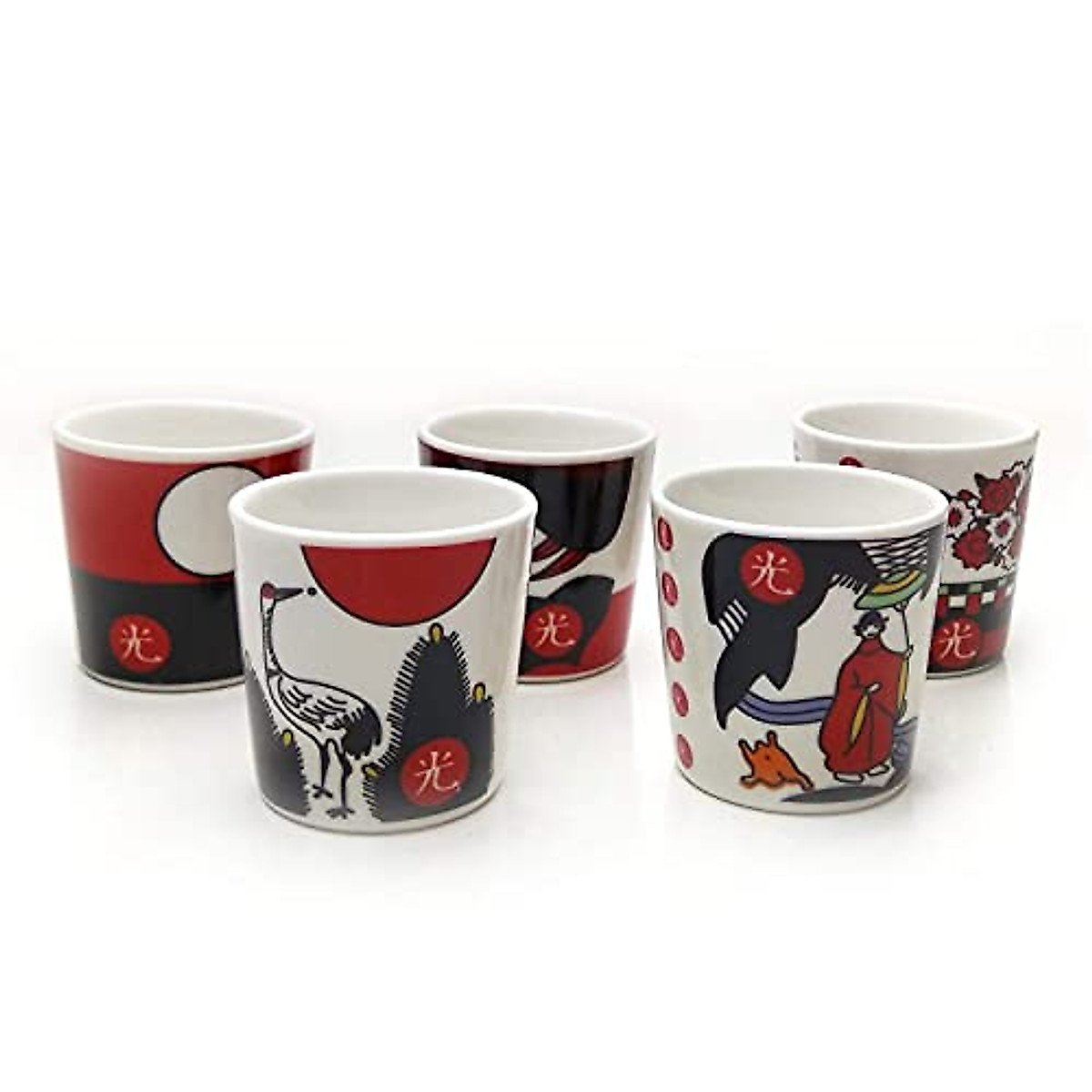 LENITH] Korean Funny Soju Shot Glasses Sets, O-Kwang Hwatu, Korea Traditional Card Game Printed for Sake, Whiskey, Tequila, Liquor