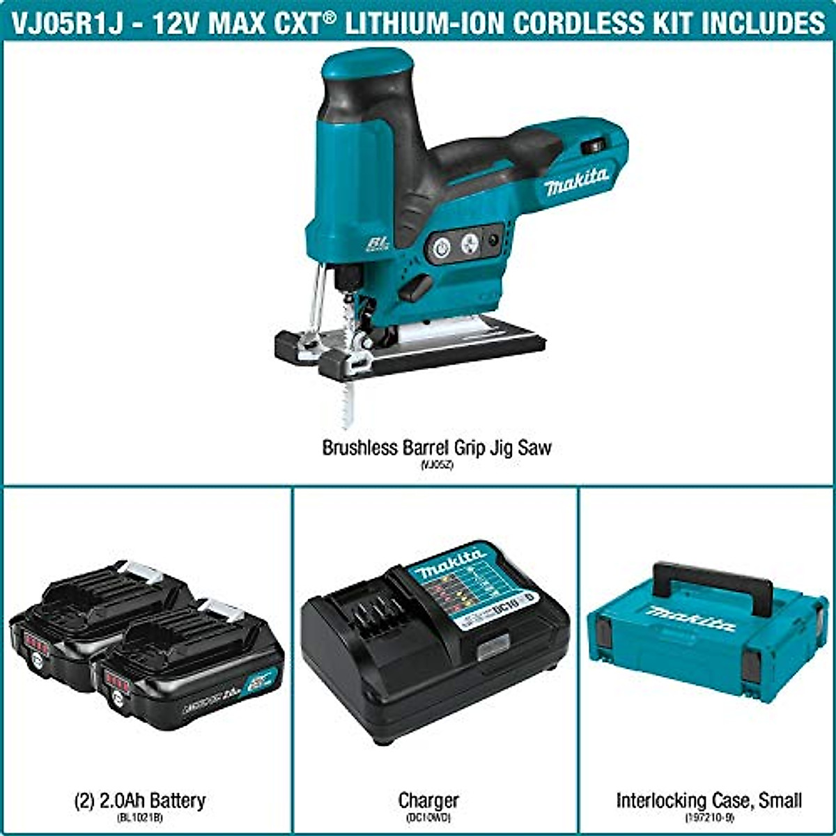 Makita VJ05R1J 2.0Ah 12V max CXT Lithium-Ion Brushless Cordless Barrel Grip Jig Saw Kit