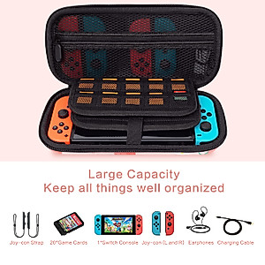 Lokigo Carrying Case for Nintendo Switch/Switch OLED, Pink Nintendo Switch Case for Girls Boys, Portable Shockproof Switch Bag w/20 Game Card Slots for Switch Console Joy-Con & Accessories, Pink