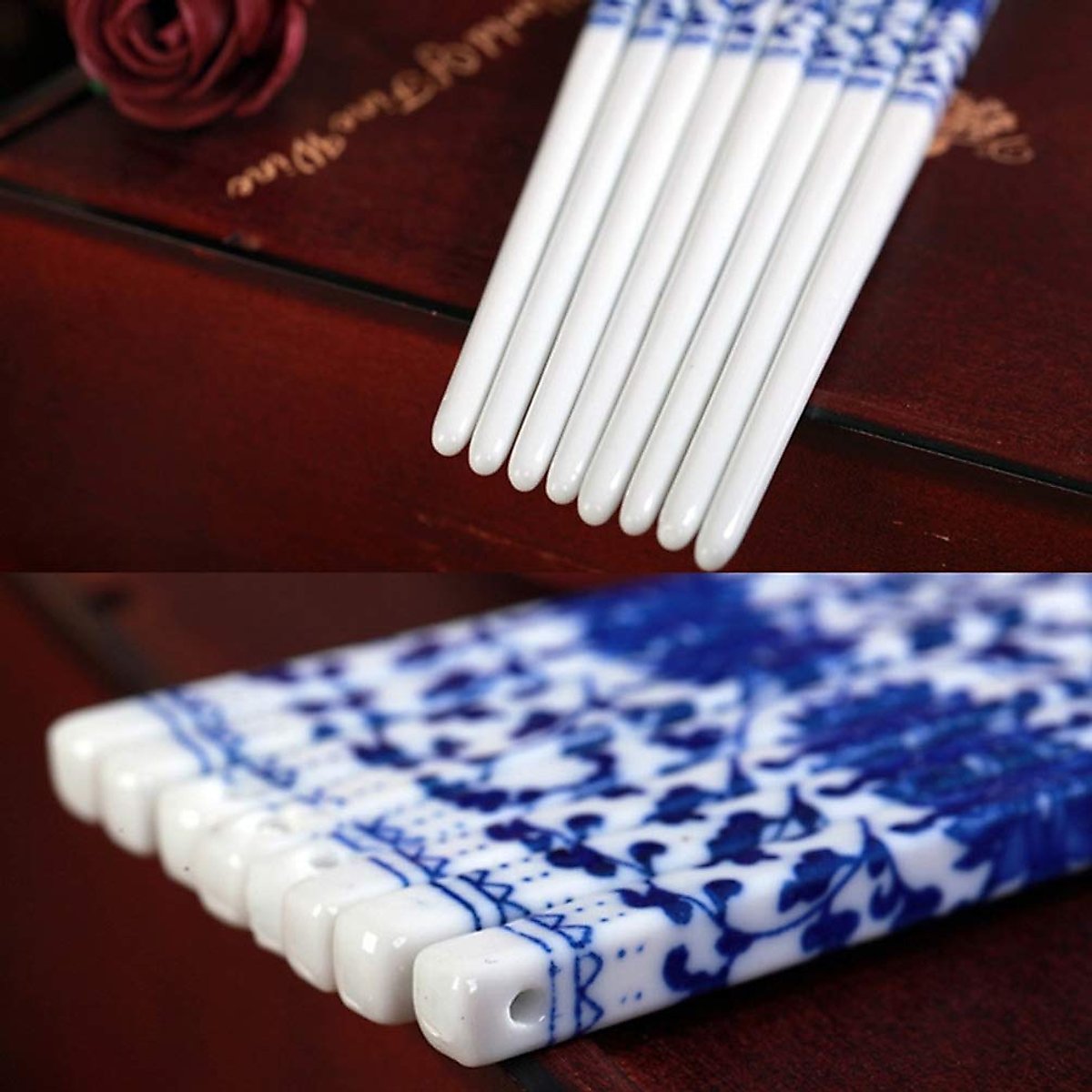 Cabilock Utensil Set Flatware Set 5 Pairs Chinese Blue and White Porcelain Chopsticks Ceramic Chopsticks Chinese Tableware (Random Pattern) Serving Utensils Set Dishware Sets