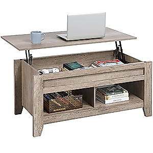 Yaheetech Lift Top Coffee Table, Coffee Table with Hidden Storage Compartment & Lower Shelf, 41in Center Table for Living Room, Office, Grey