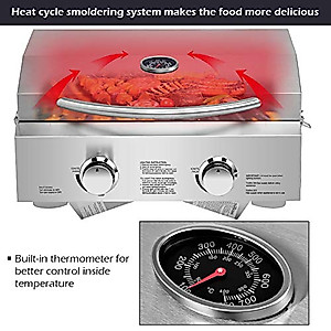 Giantex Portable Gas Grill with 2 Burner, Max. 20,000 BTU total, Folding Legs, Built-in Thermometer, Travel Locks, Stainless Steel Tabletop Propane Gas Grill for Camping Picnic Cookout RV BBQ