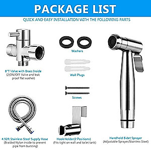 Handheld Bidet Sprayer for Toilet, Stainless Steel Bathroom Bidet Sprayer Set with Anti-Leaking Hose & 2 Water Pressure, Perfect for Feminine Wash, Cloth Diaper Cleaning, Baby Wash & Pets Shower