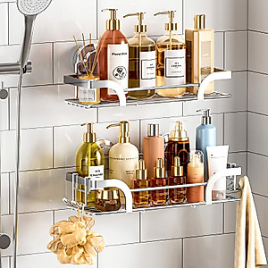 TAILI Shower Caddy Suction Cup 2 Pack, Heavy Duty Bathroom Shower Organizer, No Drilling Shower Shelves for Inside Shower, Stainless Steel Silver Shower Holder Organizer for Bathroom