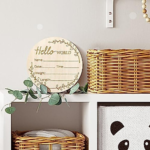 ZIEYOMI Baby Announcement Sign, Hello World Newborn Sign, Wooden Baby Name Sign for Nursery, Birth Announcement Sign for Hospital, Welcome Baby Sign Announcement Board for Photo Prop Baby Shower