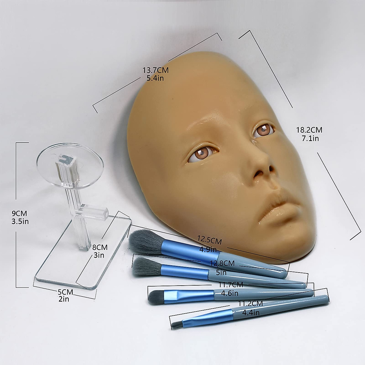 5D makeup Practice Face Board, Silicone Makeup Mannequin Face, Reusable Beginner Practice Eye Makeup Face, Eye Fake Silicone, Makeup Artist Full Face Practice Eyelash Eye Shadow Eyeliner Pen Simulatio