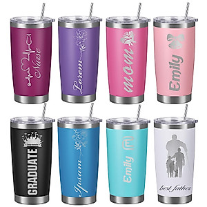 Personalized Tumblers Custom 20oz Insulated Coffee Cups Birth Flower Cup with Names Lids and Straws Customized Engraved Stainless Steel Mug Cups for Women