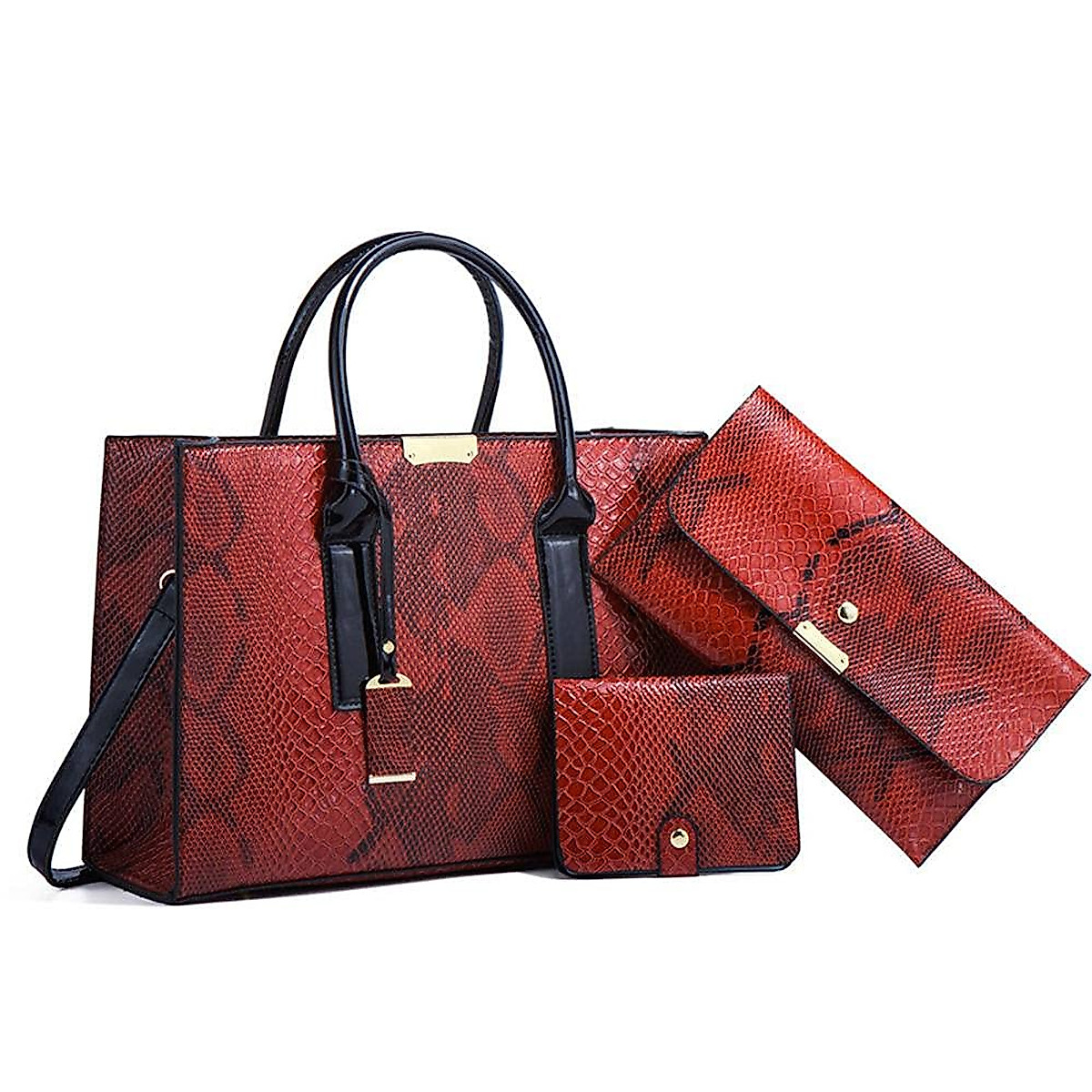 NC Snakeskin Pattern Female Bag Fashion Trend Diagonal Handbag Retro Large-Capacity Four-Piece Bag, Red
