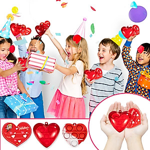 Kids Valentines Gifts Mini Pop Set - 12 Pack Valentine's Day Heart Boxes with Fidget Keychains and Gift Cards for Kids School Class Exchange Gifts Valentines Party Favors