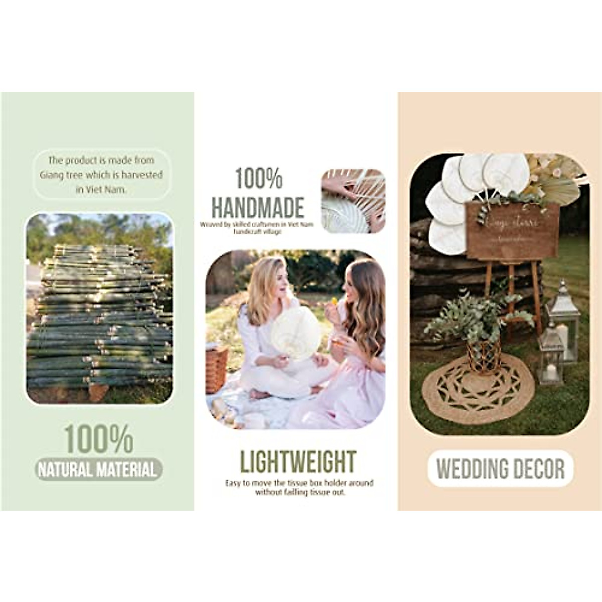 TAGREE Wedding Raffia Fans for Guest - Wedding Gift Idea for Couple & Fan Wall Decor & Boho Wall Decor (White with Straight Handle (Set of 12))