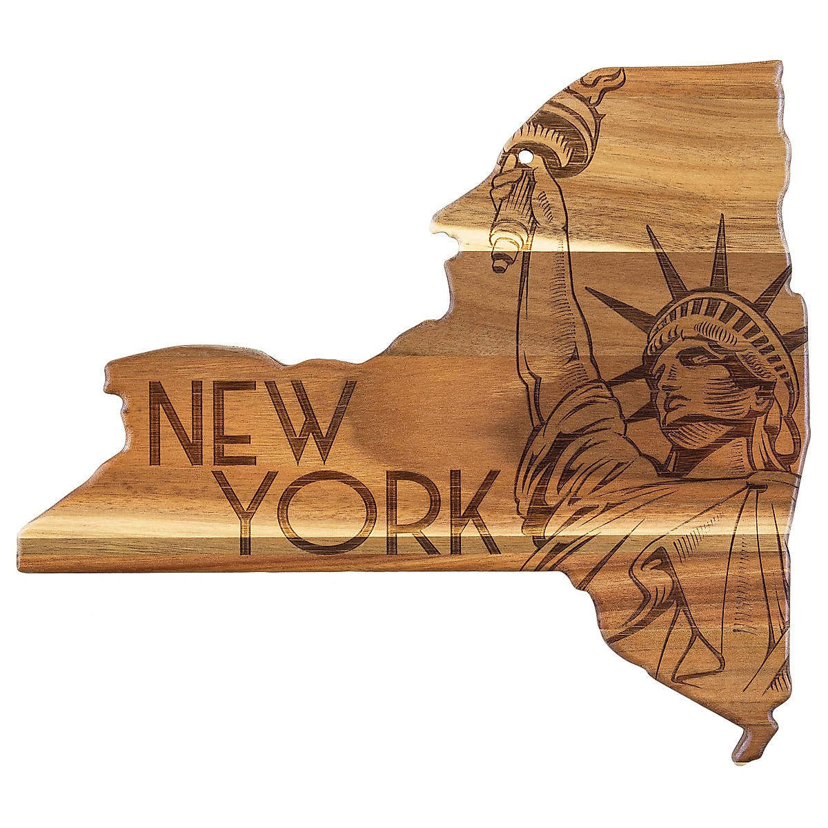Totally Bamboo Rock & Branch Origins Series New York State Shaped Cutting Board and Charcuterie Serving Tray, Includes Hang Tie for Wall Display