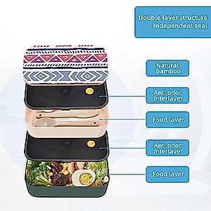 Plain Geometric Floral Pattern Adult Lunch Box, Bento Box, With Cutlery Set Of 3, 2 Compartments, Rectangular, Lunch Box For Adults