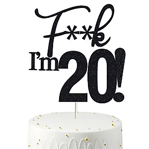 Birthday Cake Toppers-Black Glitter, Twenty Cake Topper, 20 cake topper, 20th birthday decorations,20th Birthday Cake Topper, 20 Decorations for Cake, 20 Birthday Decorations