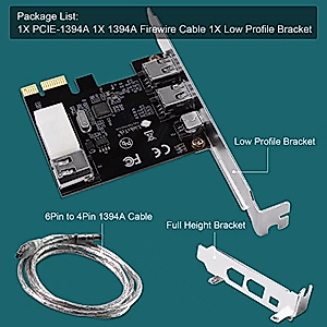 LinksTek 4-Ports 1394A PCIE FireWire 400 Expansion Card for Windows Desktop PCs, 3X 6Pin and 1X 4Pin 1394A 400Mbps Ports, with 4Pin-6Pin 1394A Cables and Low Profile Bracket (PCIE-1394A)
