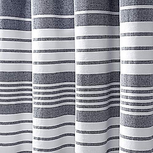 Lush Decor, Navy Nantucket Yarn Dyed Cotton Tassel Fringe Window Curtain Panel Pair, 84" x 40", 84 in x 40