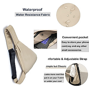 Croogo Anti-Theft Shoulder Backpack Sling Chest Bags One Strap Daypack Waterproof Crossbody Bag,Beige