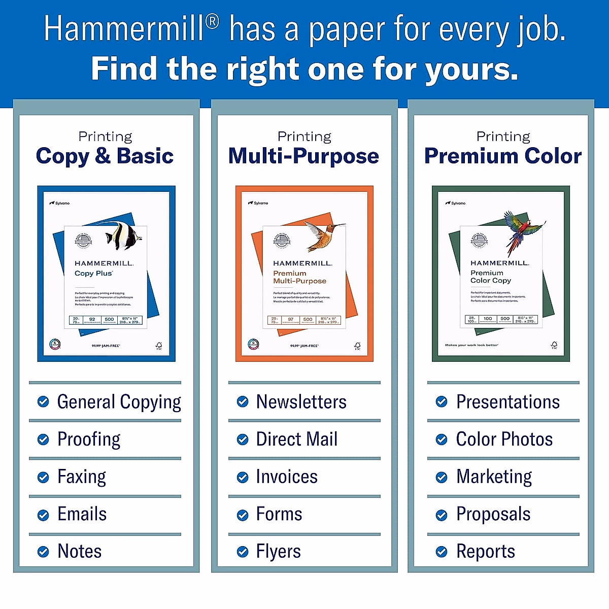 Hammermill Printer Paper, Premium Multipurpose Paper 24 lb, 8.5 x 11 - 5 Ream (2,500 Sheets) - 97 Bright, Made in the USA, 105810C