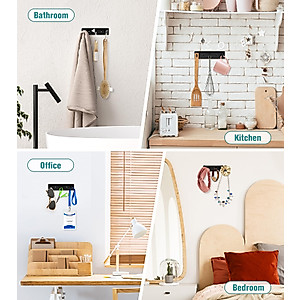 RELBRO Key Holder Wall Mount, Black Metal Key Hanger Self Adhesive Key Rail with 3 Key Hooks Key Rack Organizer 2 Options Installation for Entryway Hallway Kitchen RV Camper