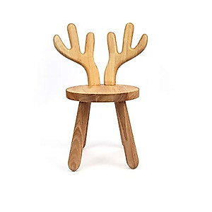 Wooden Kids Chair Set (Pack 2), Naturally Finished Solid Hardwood,Antlers Toddler Stool,Moose Chair,Handmade, for Playroom, Nursery, Preschool,Bedroom,Kindergarten,Reading,Playing,Boys Girls Age 2+