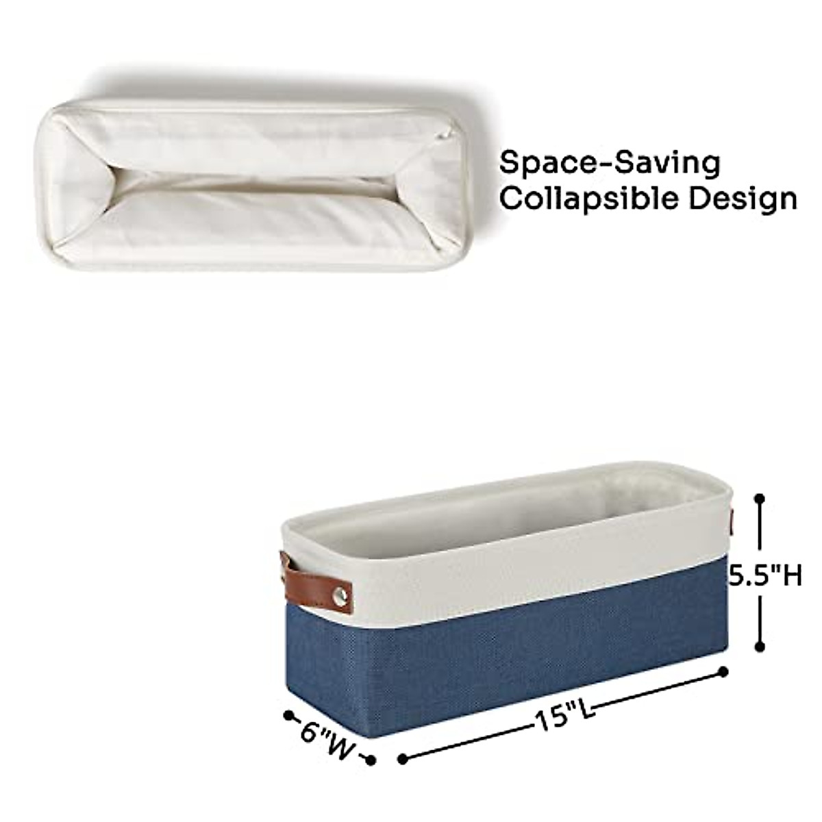 DULLEMELO Collapsible Bundle Baskets 3 Medium Baskets 15"x11"x9.5" + 2 Narrow Baskets 15"x6"x5.5"（White&Blue)