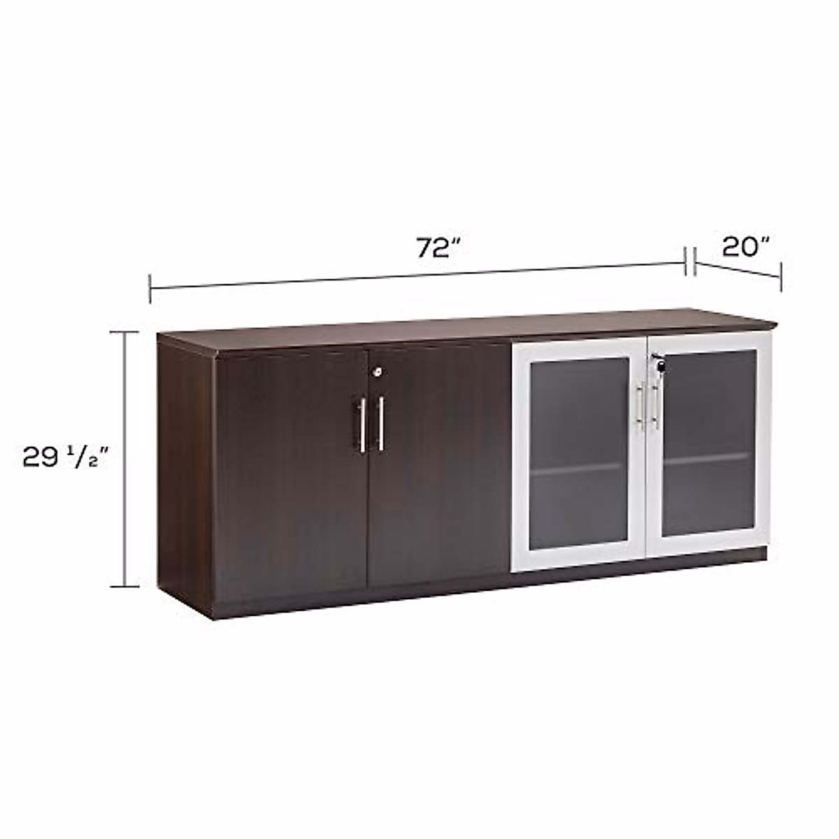 Mayline MVLCLDC Medina Low Wall Cabinet with Wood and Glass Doors, 72"W, Mocha Laminate