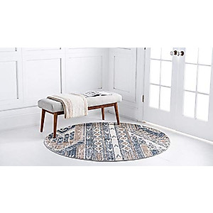 Rugs.com Oregon Collection Rug – 7 Ft Round Navy Blue Low-Pile Rug Perfect for Kitchens, Dining Rooms
