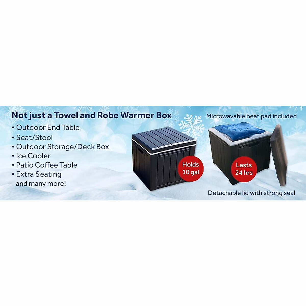 Hot Tub Towel and Robe Warmer/Cooler/Deck Box with Microwavable Heat Pad - Weather-Resistant, Large Capacity for Outdoor Hot Tub Pool or Spa (Black)