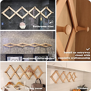 wekiweyi Expandable Accordion Wall Rack – 13 Hook Wooden Coat & Hat Rack, Multi-Functional Beech Wood Hanger for Hats, Coats, Coffee Mugs, and More, Rustic Natural Finish