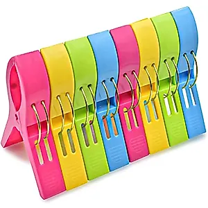 Beach Towel Clips Chair Clips Towel Holder,Plastic Clothes Pegs Hanging Clip Clamps (Pack of 8)