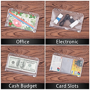 HAUTOCO 15PCS A6 6-Holes Binder Pockets Clear PVC Binder Envelopes Zipper Binder Pouches for A6 Notebook Binder, Waterproof Cash Budget Envelopes