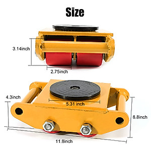 4PCS Machinery Skate Dolly, 6T Industrial Machinery Mover 13200LBS Heavy Duty Machinery Skate with Steel Rollers Cap 360 Degree Rotation Non-Slip Cap for Warehouse, Factory
