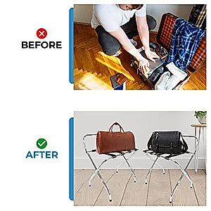 USTECH Single Tier X-Shape Folding Luggage Rack with High Back | Durable Metal Stand & Heavy-Duty Nylon Straps for Guest Room Storage & Suitcase Holder | Perfect for Bedroom & Closet