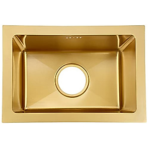 Gold Bar Prep Sink Mini Trumpet Kitchen Essential Sink 15 x10 Inch Rectangular Stainless Steel RV Utility Sink with Golden Drain Strainer Stopper, Single Bowl Undermount or Drop-In