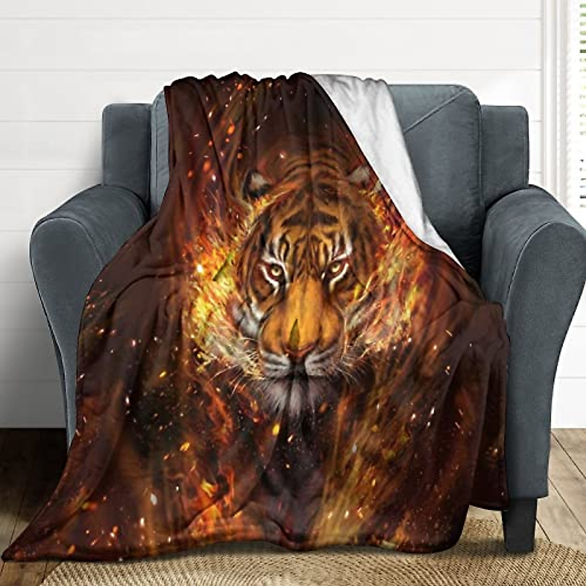 Fire Tiger Flannel Fleece Throw Blanket Soft Warm Lightweight Fuzzy Plush Blankets for Bed Couch Sofa 40"x50"